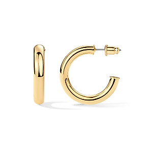 PAVOI 14K Yellow Gold Plated Lightweight Chunky Open Hoops - Gold Hoop Earrings for Women - 30mm Thick Infinity Hoops Earrings