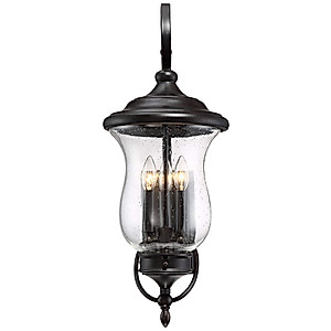 Franklin Iron Works Carriage Traditional Outdoor Wall Light Fixture LED Dimmable Bronze 26 3/4" Clear Seedy Glass for Exterior House Porch Patio Outside Deck Garage Yard Front Door Garden Home