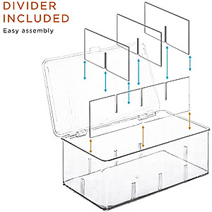 Sorbus 2 Pack Tea Bag Organizer Bins w/Lids & 4 Removable Dividers, Clear Plastic Food Packet Snack Organizer, Stackable Pantry Organization, Kitchen Storage, Fridge Bins, Sturdy Cabinet Organizers