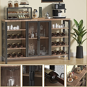 COZY EAGLE Industrial Wine Bar Cabinet, Coffee Bar Table with Storage & Rack for Liquor and Glasses for Home kitchen, Dining Room, 55.2 Inch Rustic Oak