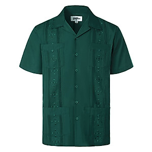 VATPAVE Mens Embroidered Cuban Guayabera Shirts Casual Button Down Short Sleeve Beach Shirts XX-Large Green Camp