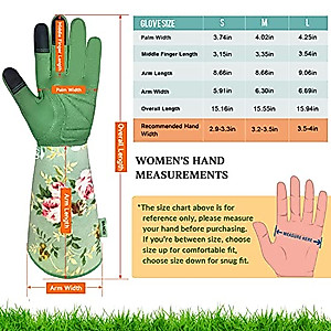 WANCHI Gardening Gloves, Durable and Comfortable Women's Long Garden Gloves for Gardening Work and Yard Work, Leather Gardening Gloves for Women, Green Print (Medium)