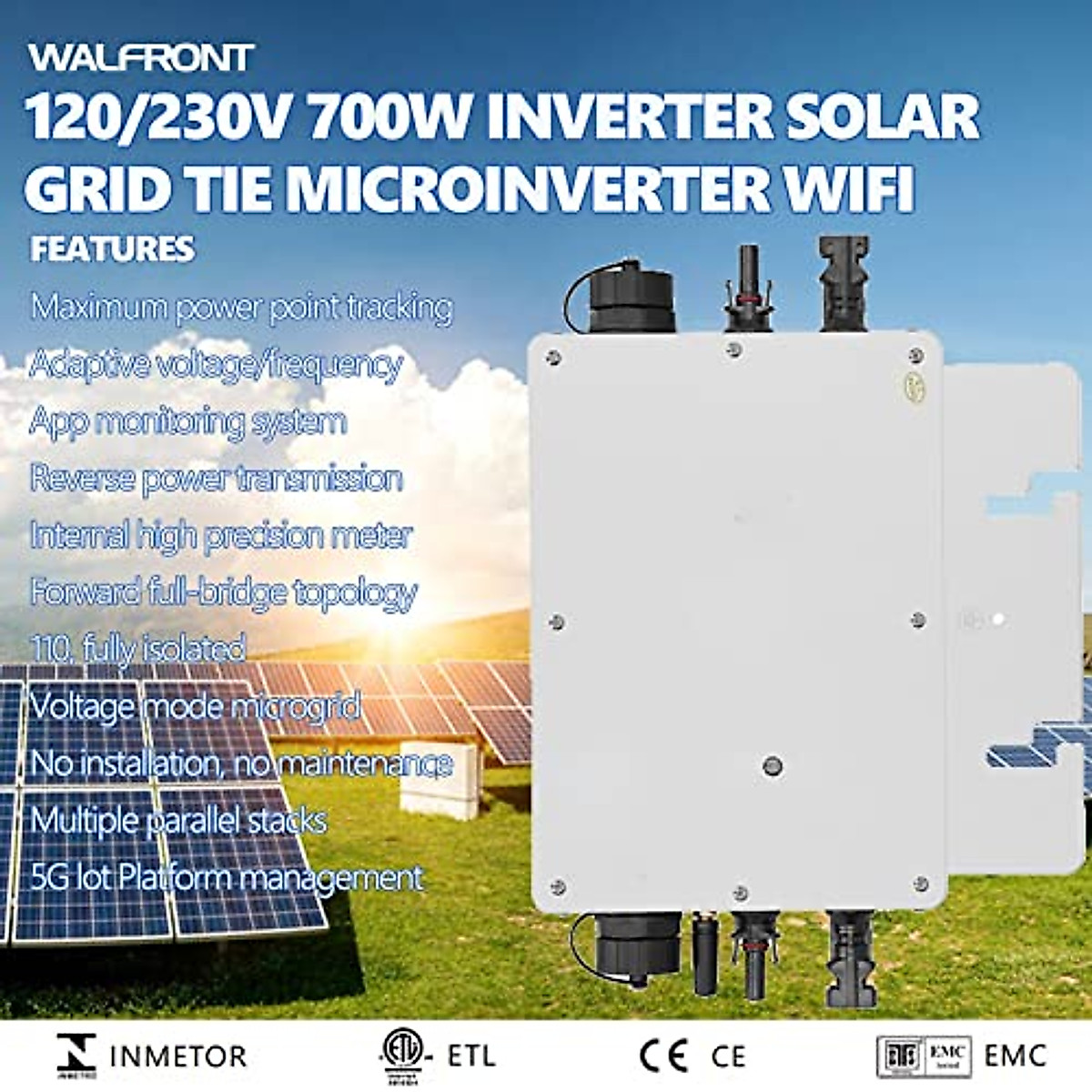 700W Micro Inverter Solar Grid Tie Microinverter IP65 WiFi Control Self Cooling 120/230V Automatic Identification Power Inverters