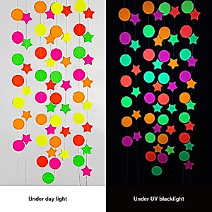 UNIIDECO Over 70 Pieces Glow In The Dark Party Supplies, Neon Paper Decorations, Candyland Birthday Kit, Euphoria Black Light Blacklight Room Decor, Garland Streamers Decoration Backdrop Accessories