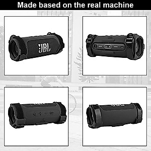 TXEsign Silicone Case Cover for JBL Flip 6 Wireless Bluetooth Speaker Protective Case JBL Flip 6 Travel Speaker Pouch with Shoulder Strap for Bike Golf Cart Railing (Black)