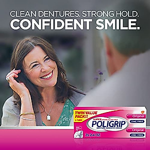 Super Poligrip Original Formula Zinc Free Denture and Partials Adhesive Cream, 2.4 ounce (Twin Pack)