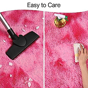 Vocrite Pink Area Rug for Girls Bedroom, Fluffy Shag Rugs for Living Room, Shaggy Furry Fuzzy Faux Fur Rug for Nursery Kids Room, Cute Pink Home Decor for Dorm Playroom 4x6 Ft, Hot Pink