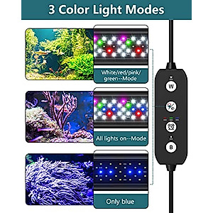 SEAOURA Led Aquarium Light for Plants-Full Spectrum Fish Tank Light with Timer Auto On/Off, 18-24 Inch, Adjustable Brightness, White Blue Red Green Pink LEDs with Extendable Brackets for Freshwater