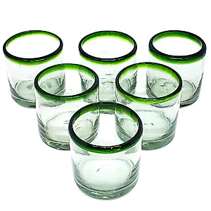 Emerald Green Rim 8 oz DOF Rock Glasses (set of 6), Recycled Glass, Lead-free, Toxin-Free (DOF Rocks)