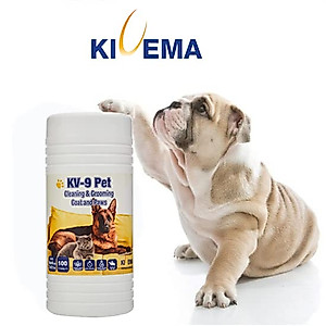 KIVEMA Daily Pet Grooming Wipes for Dog, Cat and Puppies. Cleaning Face Butt Eyes Ears Paws and Body. ((100 Wipes Jar))
