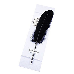 FEATTY Black Ink Feather Quill Ballpoint Pen 1 Pack 5 Refills