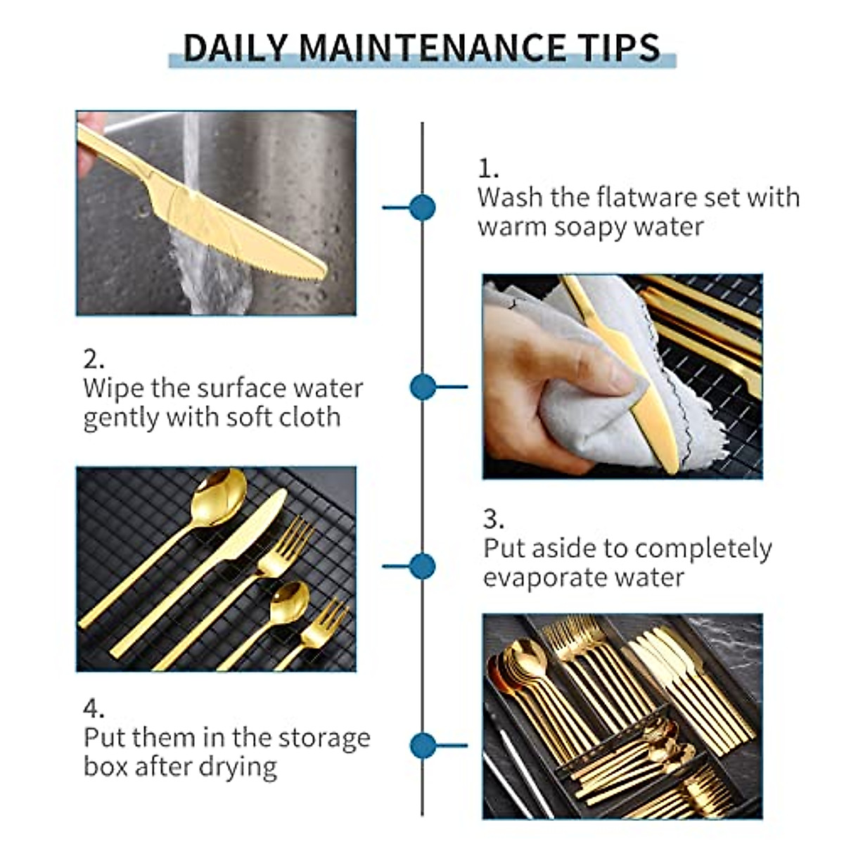 Velaze 30 Piece Gold Silverware Set for 6 with Fancy Gift Box, Premium Stainless Steel Flatware Set, Mirror Polished Cutlery, Durable Forks Spoons and Knives Set, Kitchen Utensils Sets