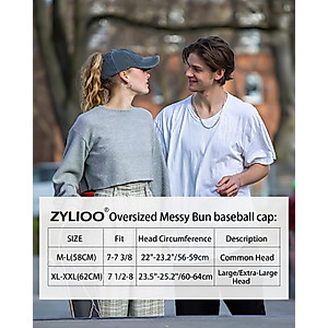 Zylioo XXL Vintage Messy Bun Ponycap,Adjustable Pigment Dyed Ponytail Baseball Hat,Denim Breathable Dad Hats