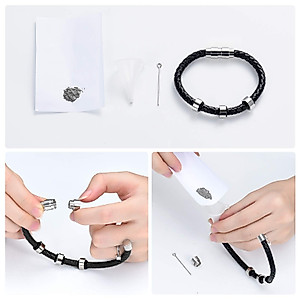 shajwo Cremation Bracelet for Ashes Jewelry for Women Men Genuine Leather Bangle Keepsake Memorial Urn Bracelet,Black 18cm