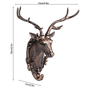 LiebeWH Animal Head Shape Hook Hanging Hook Hook Bathroom Wall Towel Hanging Hook Coat Hat Keys Hanger Mural Decoration (Deer Head (Antique Gold))