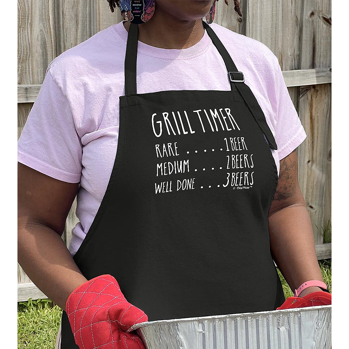 Funny Aprons for Men Grill Timer Beer Count Funny Grilling Apron Two Pocket Man Apron Black [PPP]