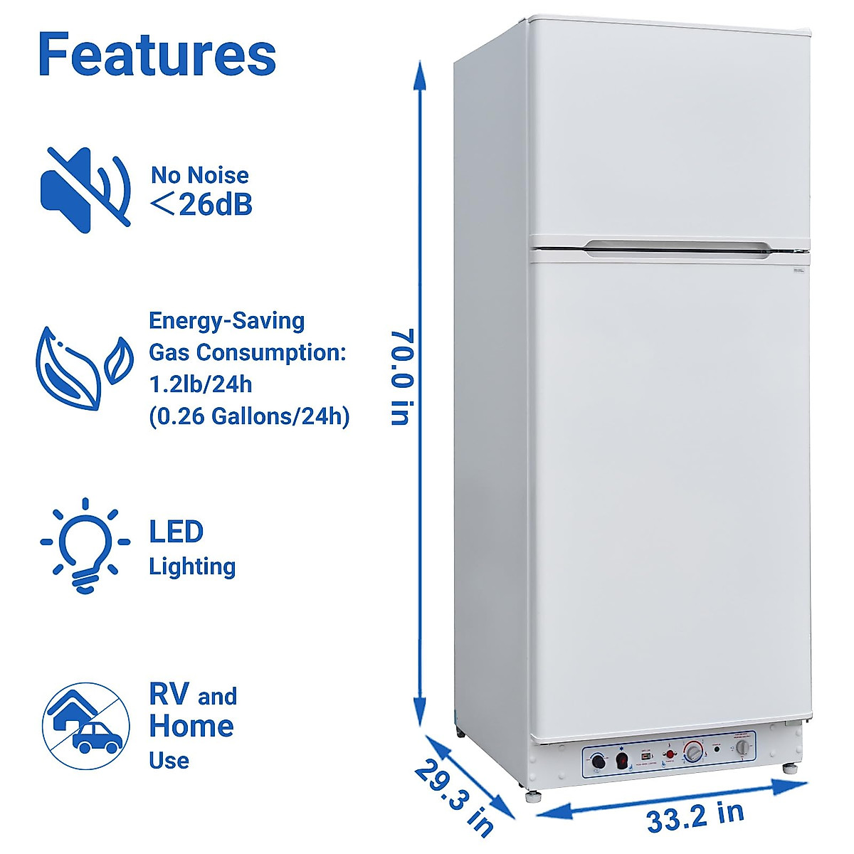 Smad 13.4 cu.ft Gas Refrigerator with Freezer, Propane RV Fridge for RVs, Campers, Off-Grid Cabins, White