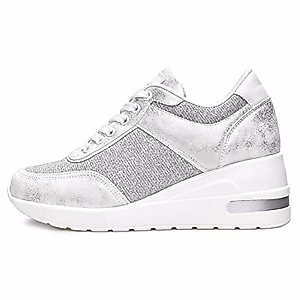 AONEGOLD Women's Platform Sneakers Wedges High Top Lace Up Shoes Increase Fashion Sneakers for Women Girls(White 37)