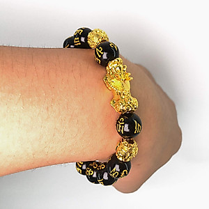 Feng Shui Wealth Pi Xiu Bracelet, 2 Pcs Black Amulet Bead Bracelets for Women Men Attract Wealth Money Good Luck Feng Shui Jewelry