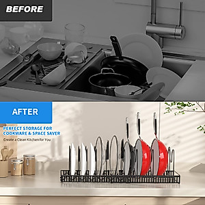 Pot Rack Organizer for Under Cabinet-Expandable Pots and Pans Organizer with 10 Dividers & 2 DIY Methods,Pots Lid Organizer Holder for Kitchen Cookware,Cookie Sheet Organizer Rack for Cabinet