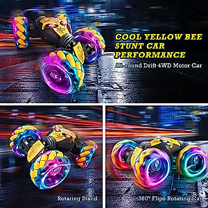 1:12 Gesture Sensing RC Stunt Car Toys 2.4GHz Rotating Wall Climbing Twist 4WD Large Remote Control Car Toys Off Road Monster Truck 360° Flips Lights with Music Drift Rc Car for Boys Age 8-12, Yellow