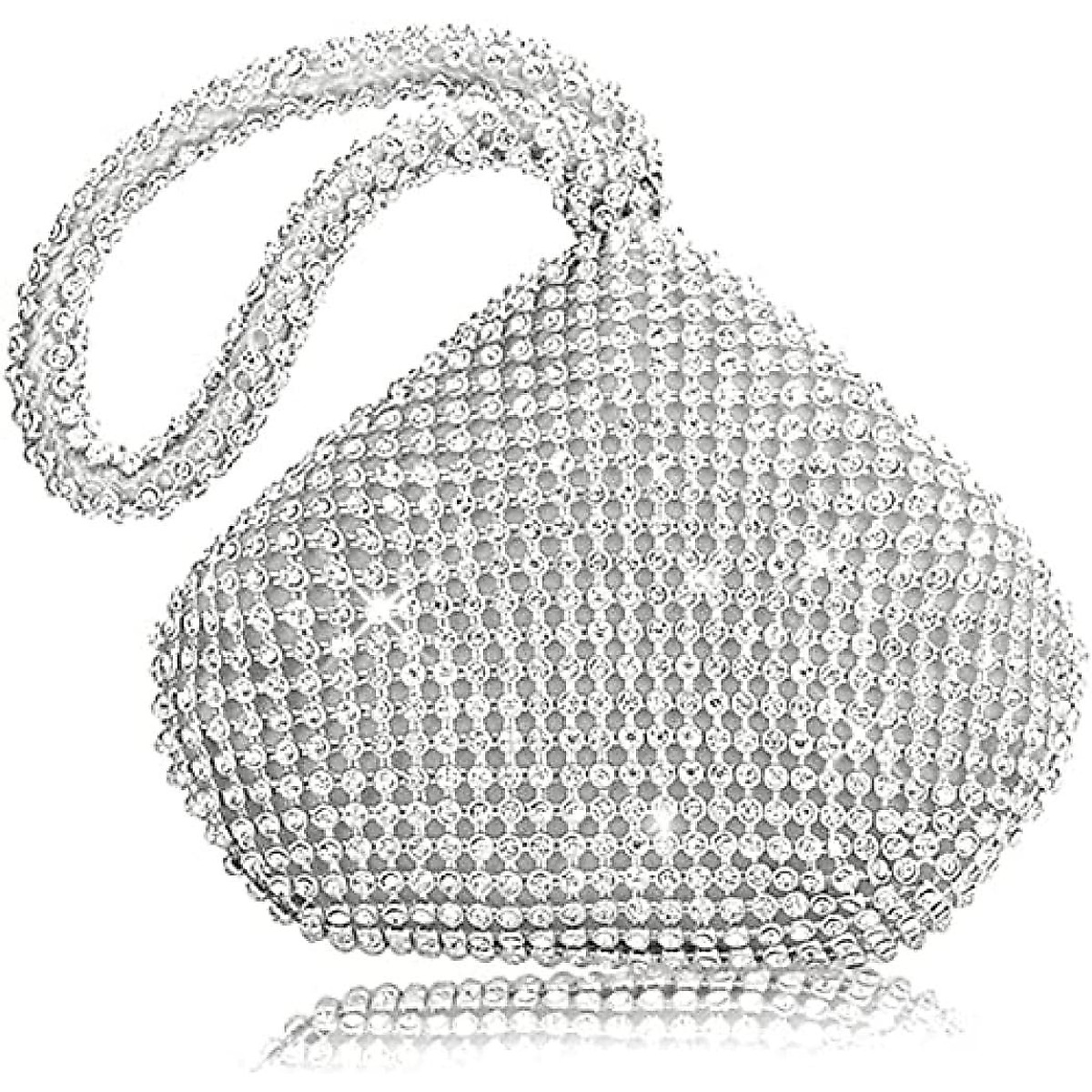 Women's Evening Bag Rhinestone Purse Handbags Triangle Style Chain Clutch Purse Bag Sparkly Party Prom Wedding Purse (Silver)