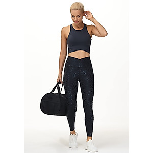 THE GYM PEOPLE Women's V Cross Waist Workout Leggings Tummy Control Running Yoga Pants with Pockets(Black Leopard, Large)