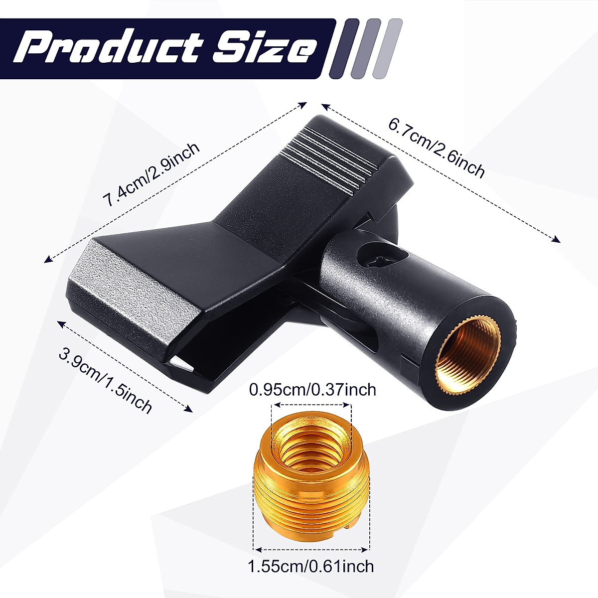 Mic Clips for Stands 4 Pieces Microphone Clip Holder with 4 Adapters Adjustable Microphone Holder Wireless Mic Holder Clamp for Mic Stand with 5/8 Inch Male to 3/8 Inch Female Adapter