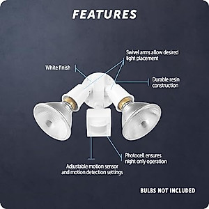 Globe Electric 17000269 110-Degree 240 W Twin Head White Hardwired Motion Sensor Security Flood Light, Spotlight, Outdoor, Outside House Lights