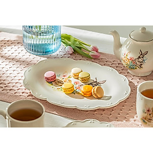 14.5" Flower Bunny Scallop Oval Serving Plate