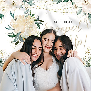 Rsuuinu Ice Cream Bridal Shower Backdrop She's Been Scooped Up White Flowers Green Leaves Photography Background Bridal Shower Party Decorations Cake Table Banner Supplies Photo Booth Props 7x5ft