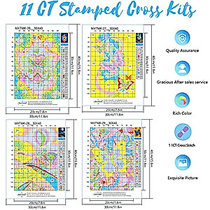 4 Packs Stamped Cross Stitch Kits,Landscapes Butterfly Counted Cross Stitch Kits for Adults Beginners,DIY Full Range of Needlepoint Kits Needlecrafts Embroidery Arts and Crafts for Home Decor,12"x16"