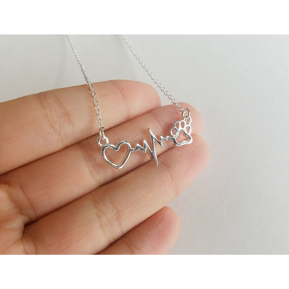 Rosa Vila Dog Paw Heartbeat Necklace, Dog Necklace, Veterinarian Gifts For Women, Dog Jewelry, Dog Paw Necklace, Dog Gifts For Women, Dog Lover Necklaces, Vet Tech Gifts (Silver Tone)