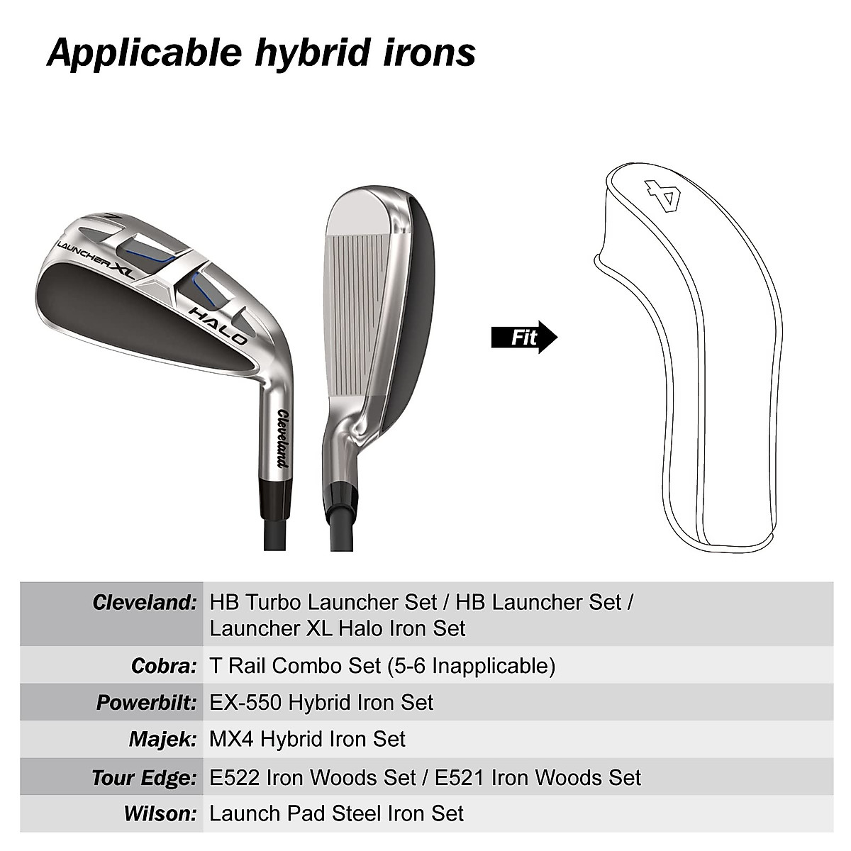 BIG TEETH Golf Hybrid Iron Head Cover 9Pcs Hybrid Head Covers Set Long Hybrid Iron Covers, Golf Club Covers W/Big NO. for Cleveland Launcher, Cobra T Rail Hybrid Irons (1set of 9pcs(4-9,P,A,S))