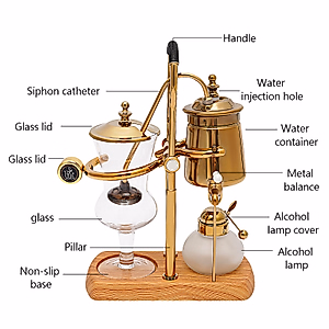 GXFCHYL Belgian Belgium Luxury Royal Family Balance Syphon Siphon Coffee Maker Retro Coffee and Tea Maker Gold Syphon Coffee Brewer 400ML (Gold)