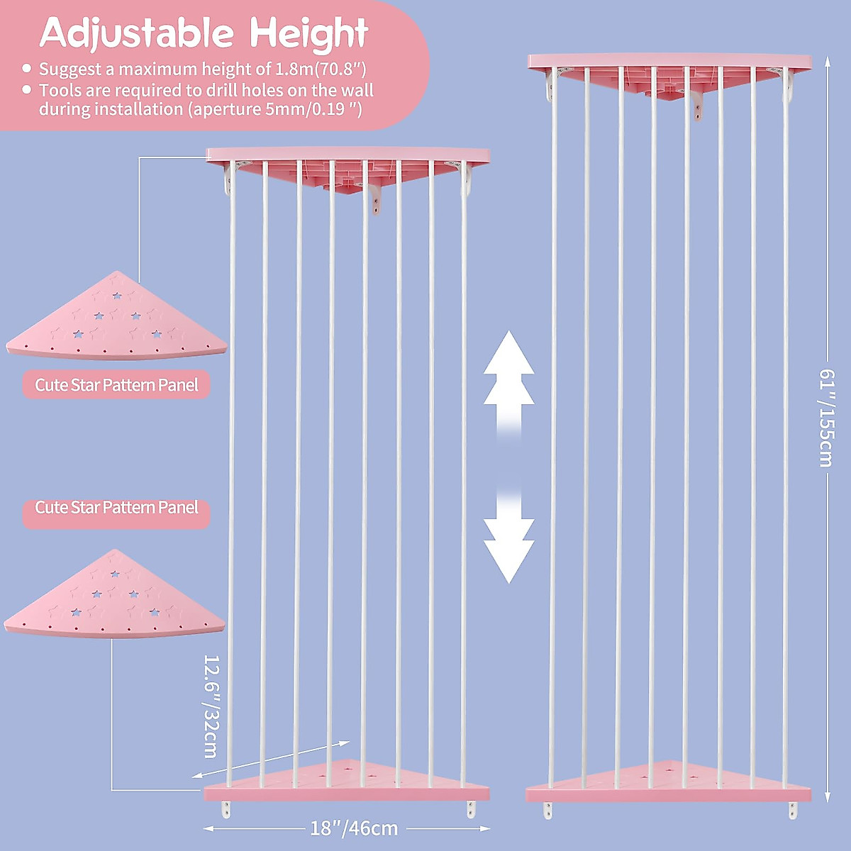 Stuffed Animal Storage Corner Plush Toys Holder with Star Pattern,Stuffed Animals Holder with LED Light,Large Corner Kids Plushies Toys Wall Hangingwith Adjustable Length for Nursery Playroom Bedroom