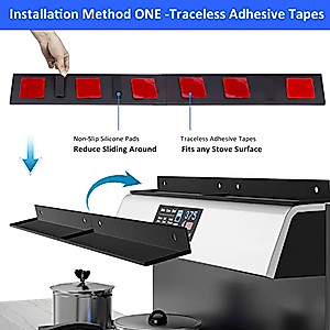 Stove Top Shelf,Spice Rack Over the Stove Top Shelf,Stainless Steel Spice Rack with Adhesive Tapes,Kitchen Storage Organization fit Standard 30 IN Stove Width, Over Stove Spice Rack Organizer-Black