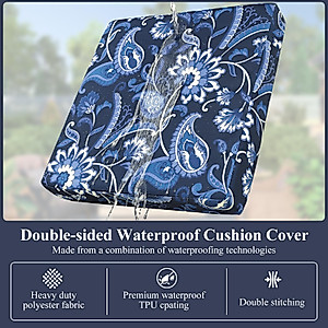 HEBE Outdoor Deep Seat Patio Cushion Set of 2 Waterproof Chair Cushions for Patio Furniture Removable Seat Bottom & Back Cushion Covers with Ties Handles for Chair, Sofa, Couch