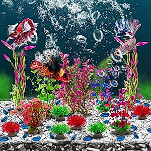 Ismosm Aquarium Plants 14 Pack Betta Fish Tank Accessories Plus Aquarium Gravel for Aquarium Decor Fish Tank Decor (C Set)