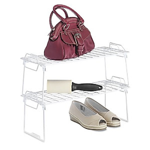 Whitmor Wire Grid Stacking Shelf Medium, 7"D x 18"W x 7"H, White