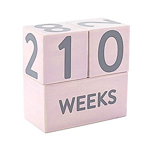 Pearhead Wooden Baby Photo Sharing Milestone Age Blocks, Monthly Milestone Prop For Baby Girl, Gift For New And Expecting Parents, Set of 3 Blocks, Pink