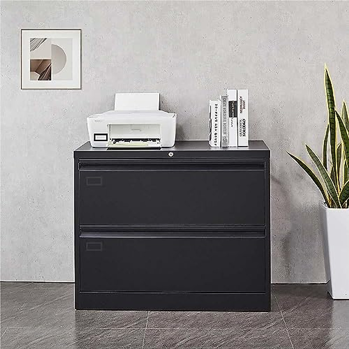 Large Wide 2 Drawer Lateral File Cabinet for Legal/Letter A4 Size,Locking Metal Steel Storage Filing Cabinets with Anti-tilt Mechanism for Home Office (Black-2 Drawer)