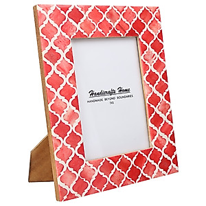 Picture Photo Frame Moorish Damask Moroccan Arts Inspired Handmade Naturals Bone Frames Size 5"x7", Red