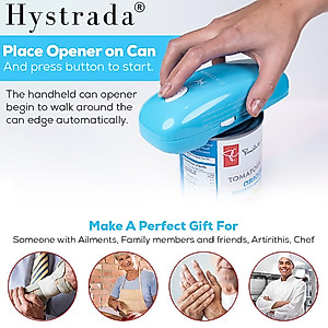 Hystrada Electric Can Opener - No Sharp Edge Handheld Can Opener - Battery Operated Can Opener - Easy One-Touch Operation Can Opener - Automatic Can Opener Works on All Types of Cans (Sky Blue)