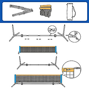 Eastgoing 10 ft Mini Portable Soccer Tennis Net | Pickleball Net System with Carrying Bag for Driveway Backyard. Easy Assemble Beach Tennis Net | Tennis Practice for Indoor and Outdoor