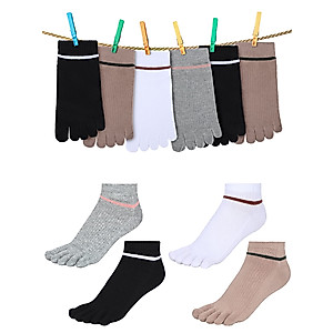 Bencailor 4 Pair Women Five Toe Socks Cotton Toe Socks Athletic Running Long Split Toe Women's Cotton Crew Ankle Socks(Black, White, Grey, Khaki)