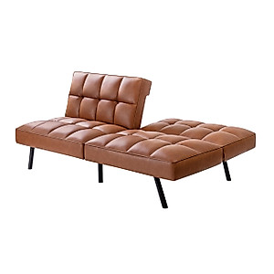 Futon Sofa Bed, Comfortable Futon Sofa Couch, Memory Foam Convertible Loveseat Sofa Bed, Split Back & Seat, Brown