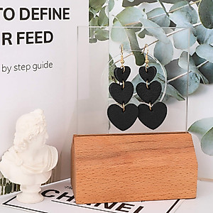 Jagucho Leather Earrings Dangle for Women, Lightweight Heart Earrings Drop (Black 42)