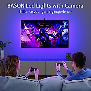 BASON LIGHTING LED TV Backlights with Camera,Side Illumination TV Lights Kit with Daul Control Modes,12.4ft Color Changing Rope Lights for 55-65 inch TV, Music Sync for Gaming Bedroom HDTV Mood Light.