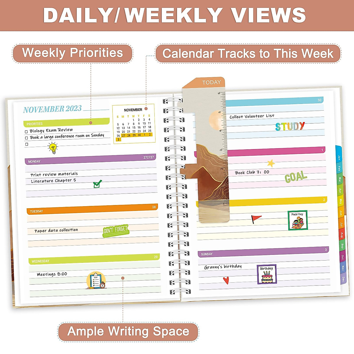 Teacher Academic Planner 2023-2024, Weekly and Monthly Academic Planners for Women in Jul.2023 - Jun.2024, 8.5"x 11" Marked Tabs, Hardcover with Elastic Closure, Back Pocket, Twin-Wire Binding